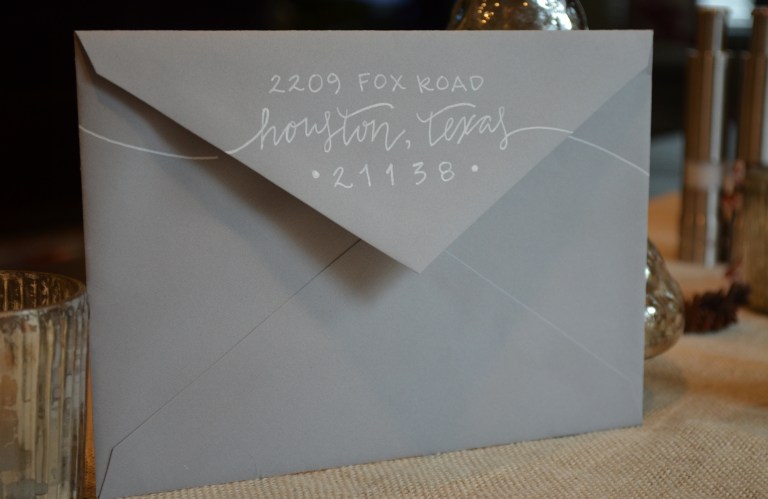 grey envelope return address with white lettering calligraphy | One ...